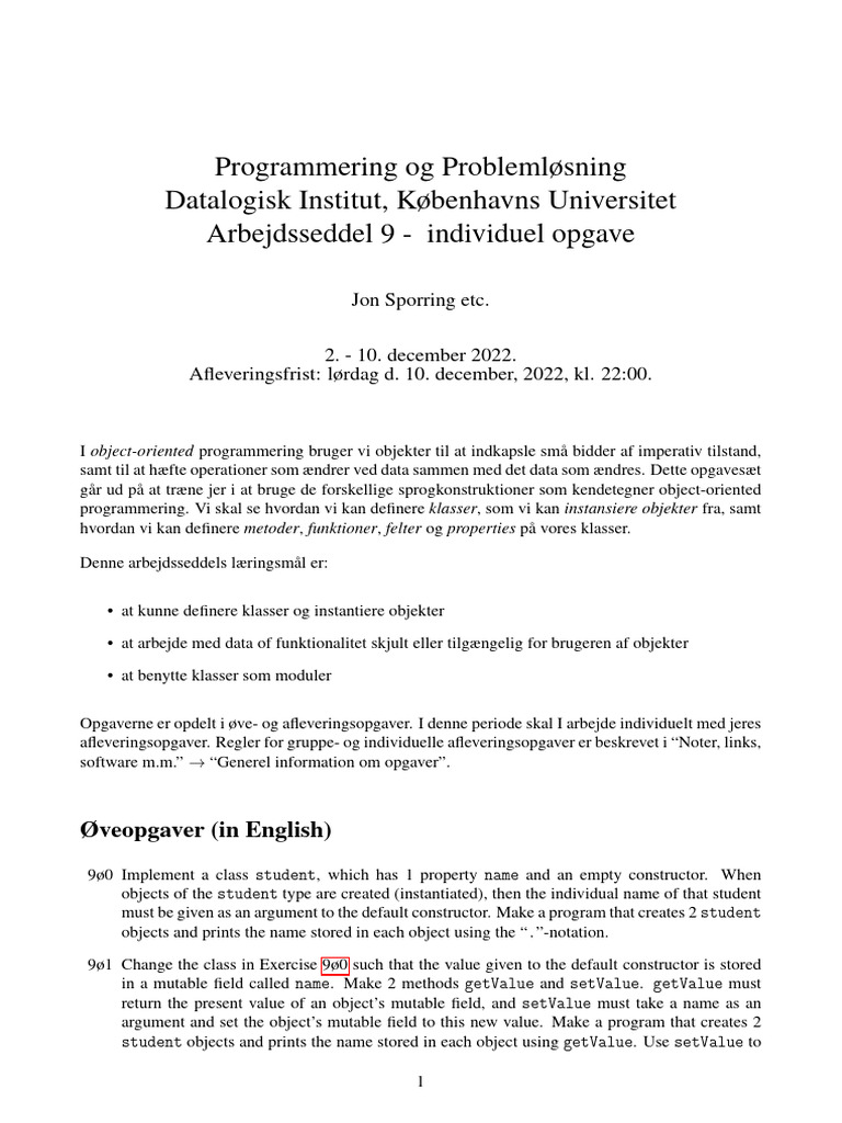 Programmering Og Problemløsning Datalogisk Institut, Københavns ...