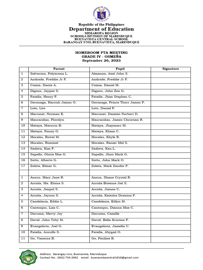 HOMEROOM PTA MEETING | PDF