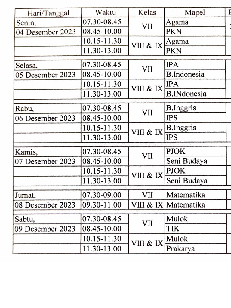 Roster Ujian Semester Ganjil 2023.2024 | PDF | Seni