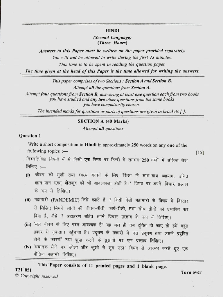 Hindi Preboard Paper 2024 | PDF