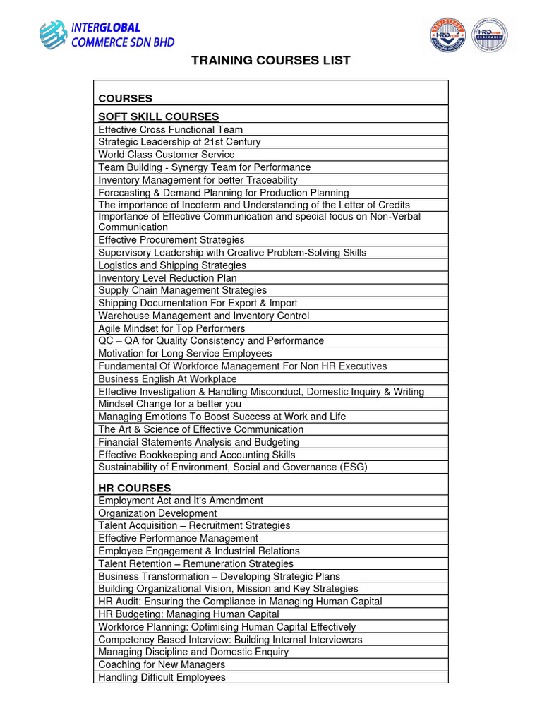 Igc Training Courses List | PDF | Human Resource Management | Occupational Safety And Health