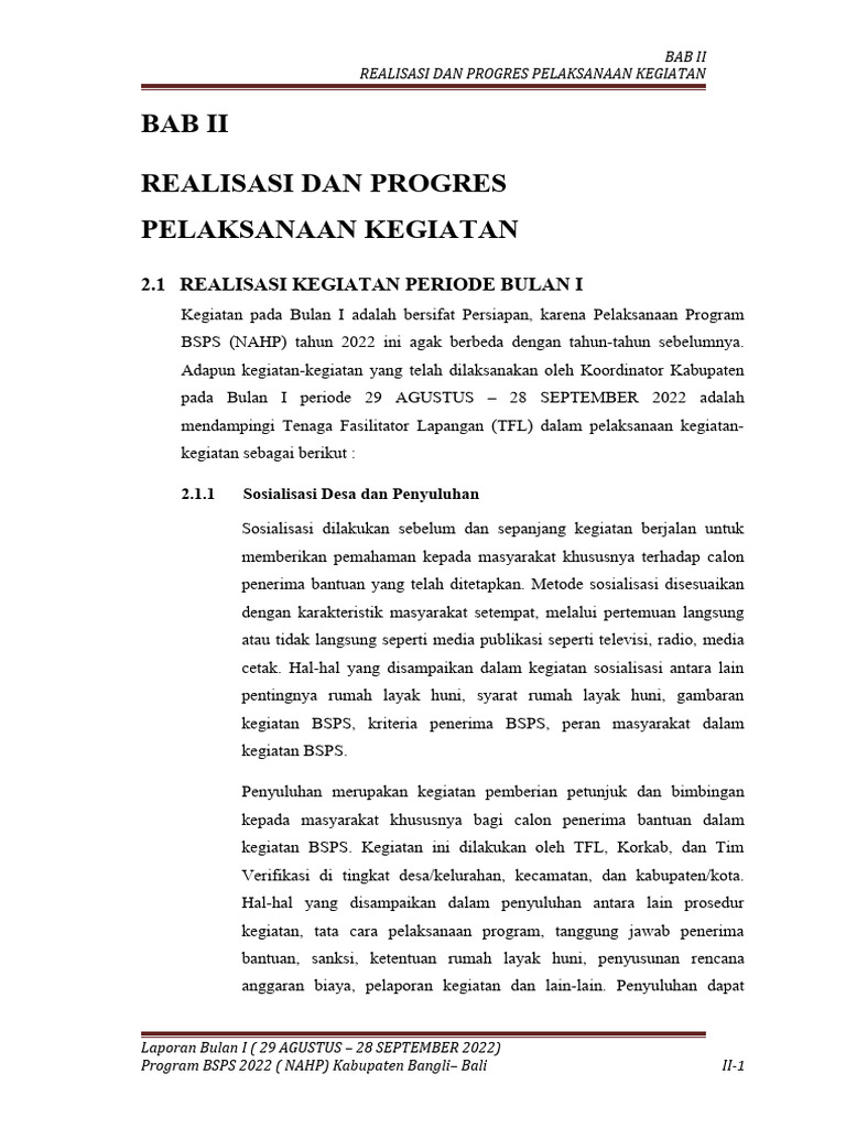 BAB II - REALISASI Dan PROGRES PELAKSANAAN KEGIATAN | PDF