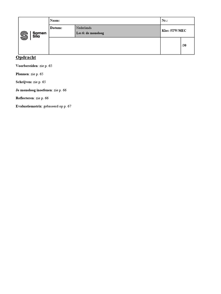 De Monoloog Evaluatiecriteria | PDF
