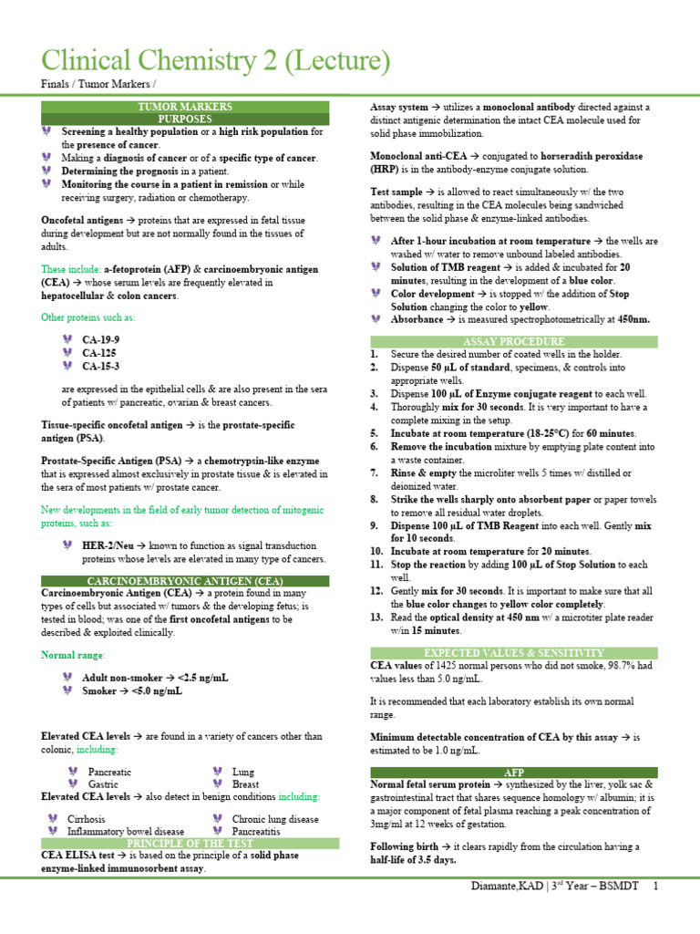Clinical Chemistry Tumor Markers | PDF | Biochemistry | Chemistry