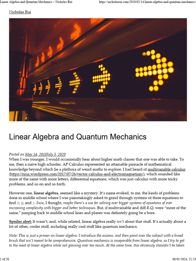 Linear Algebra and Quantum Mechanics - Nicholas Rui | Download Free PDF | Eigenvalues And ...