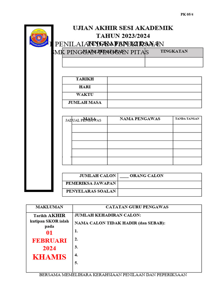 Borang Kawalan Uasa | PDF