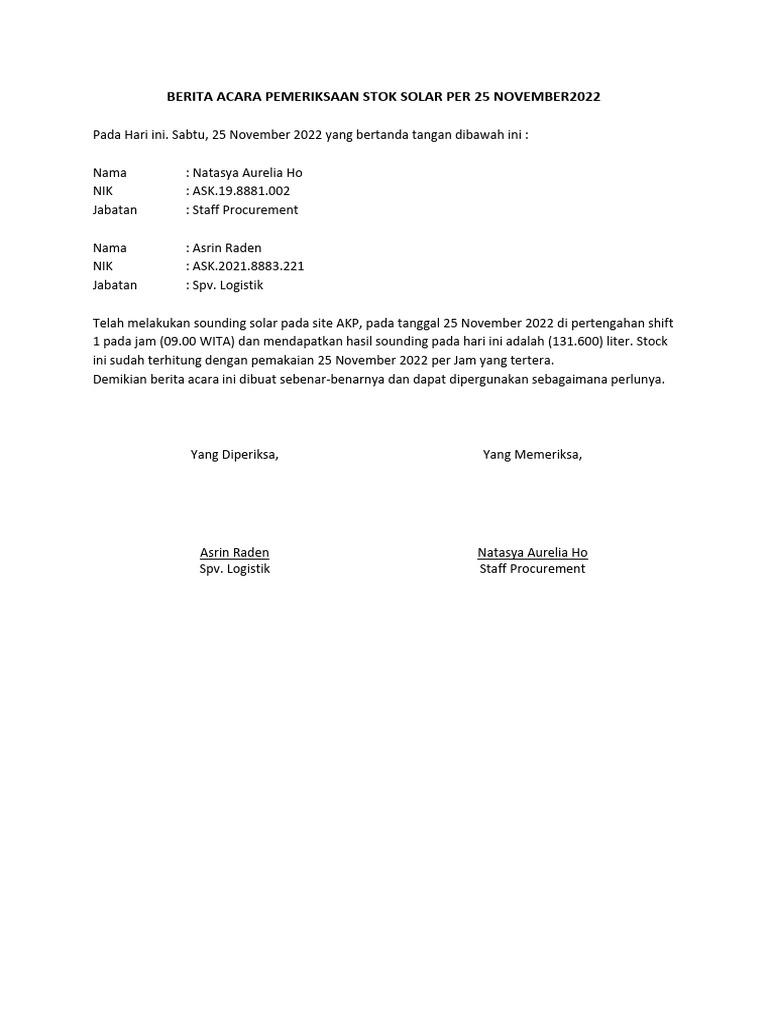 Laporan Stok Solar 25 Nov 2022 | PDF | Griya & Taman