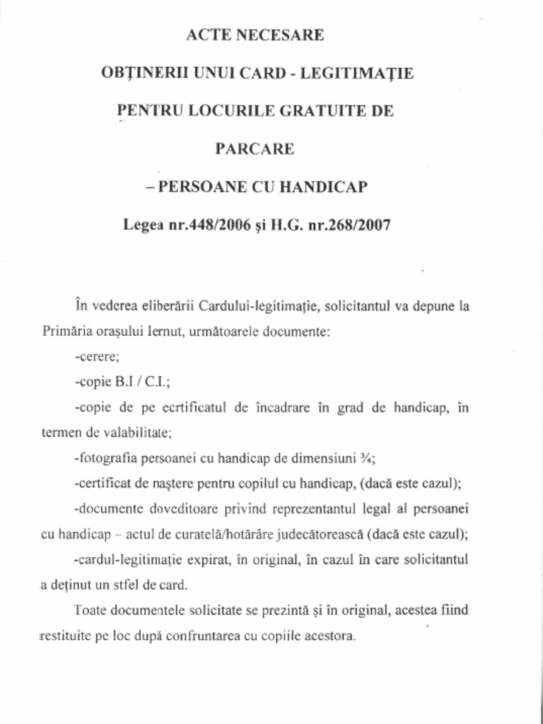 Acte Legitimatie Parcare Gratuita | PDF