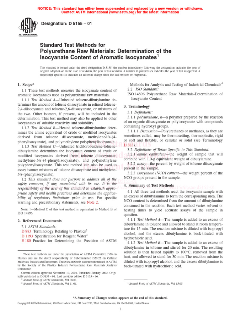Astm D5155 01 | PDF | Polyurethane | Ph