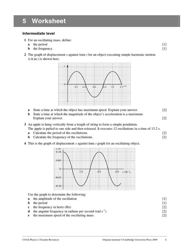 Simple Harmonic Motion Worksheets | PDF | Oscillation | Frequency