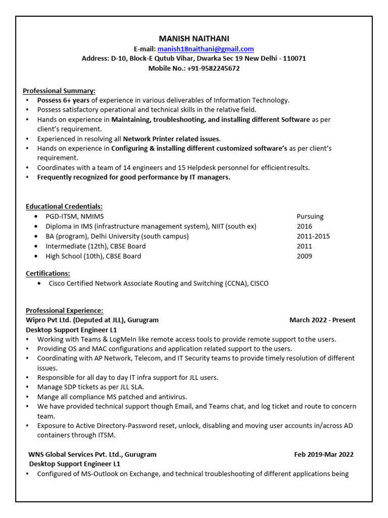 Manish Naithani Updated Resume | PDF