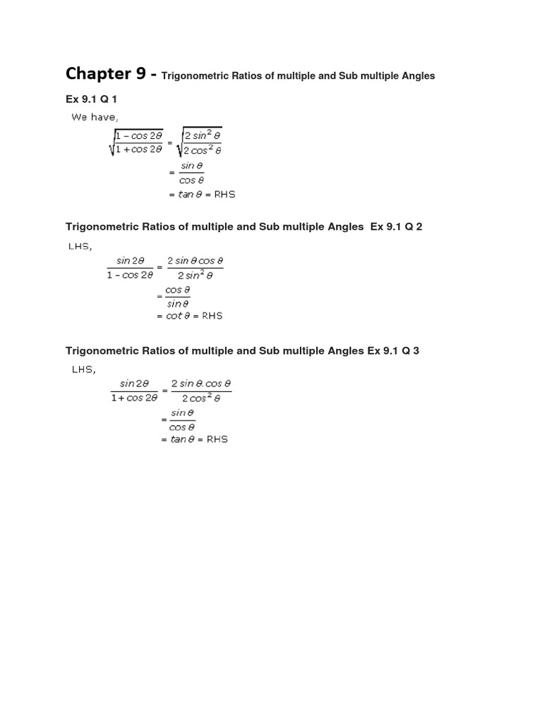Chapter 9 - Trigonometric Ratios of Multiple and Sub Multiple Angles | PDF