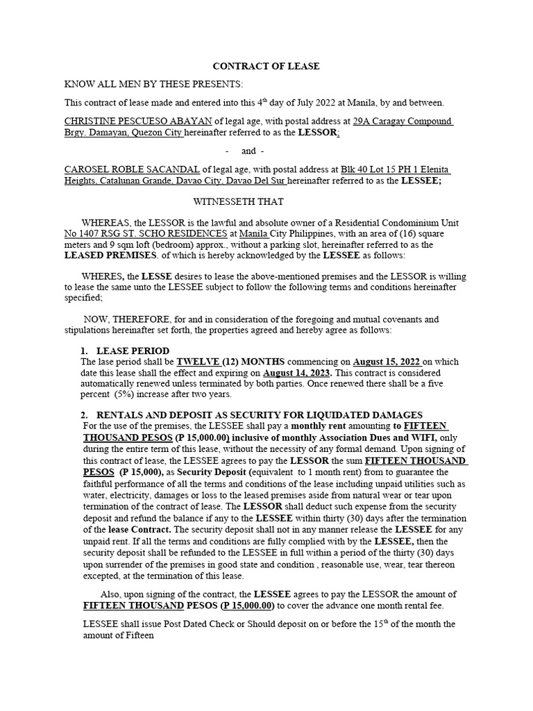 CONTRACT OF LEASE 1407 Cs | PDF | Lease | Civil Law (Common Law)
