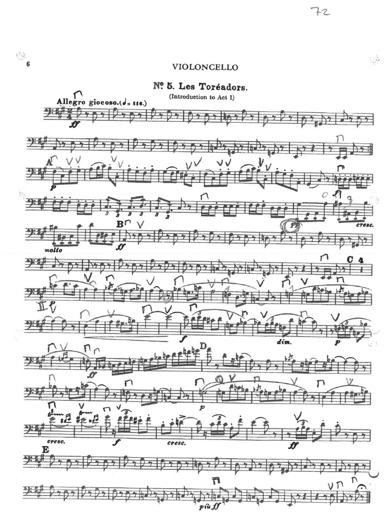 Los Toreadores Cello | PDF