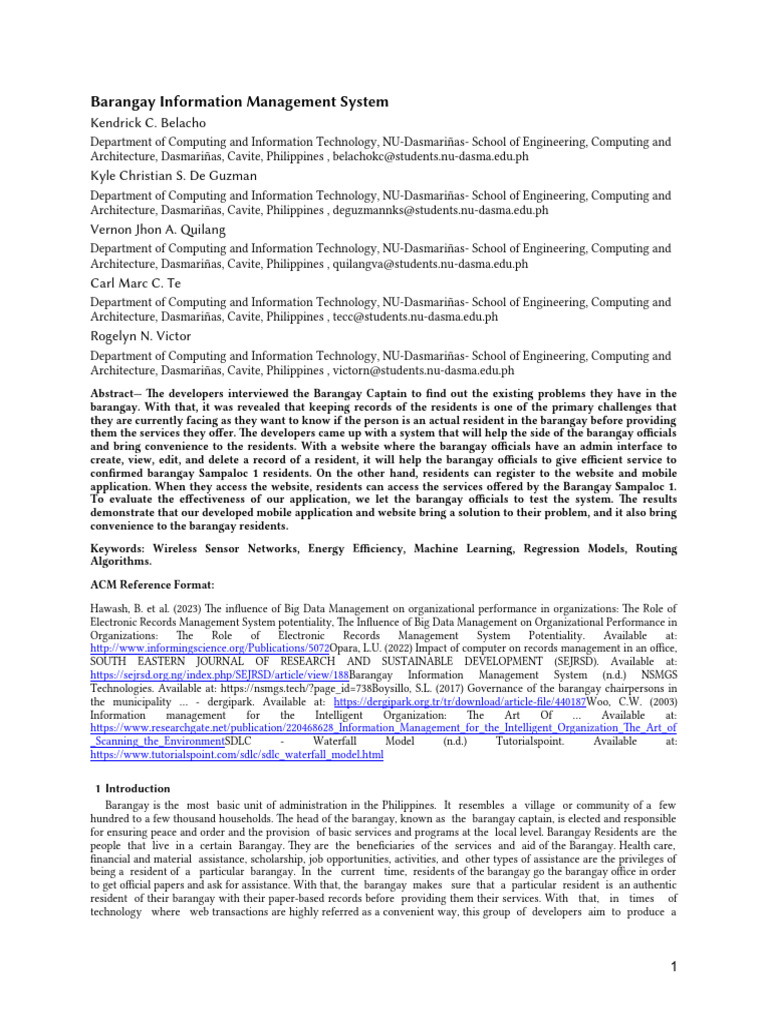 Barangay Information Management System ACM | PDF | Software Testing ...