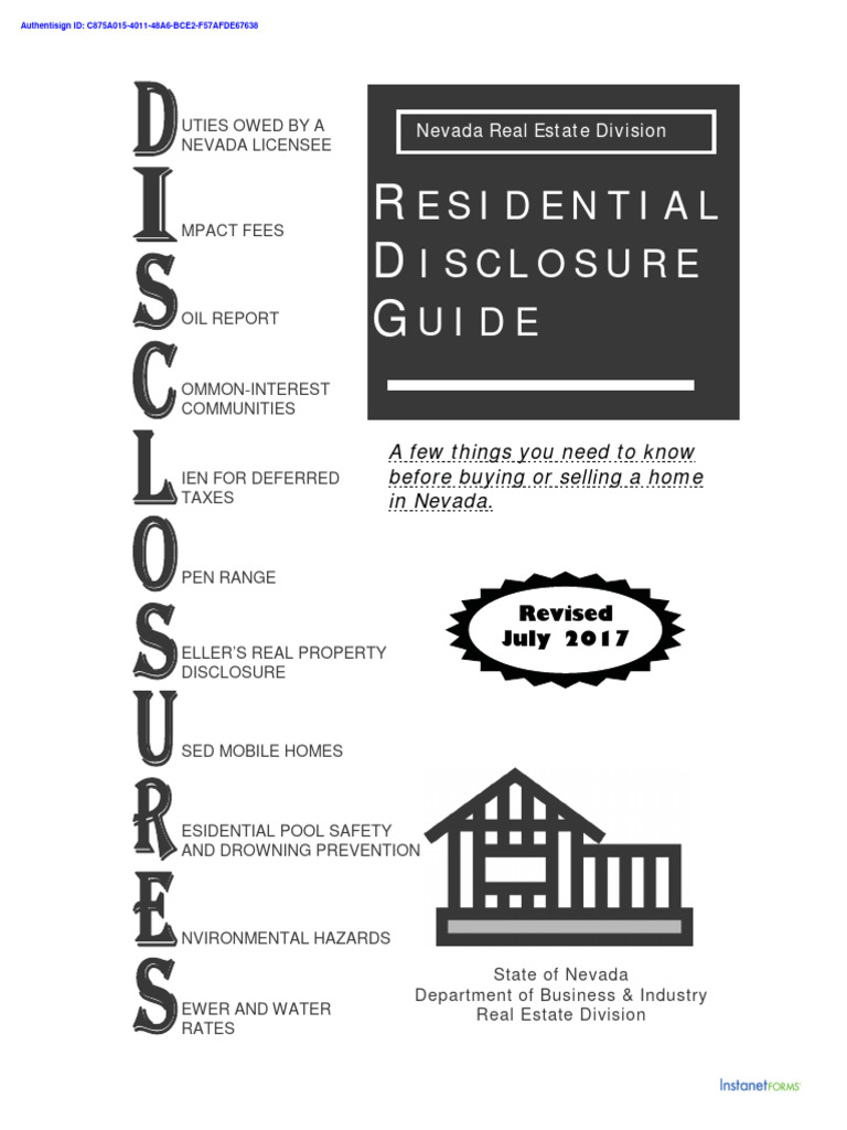 Nevada Residential Disclosure Guide | PDF | Law And Economics | Real ...
