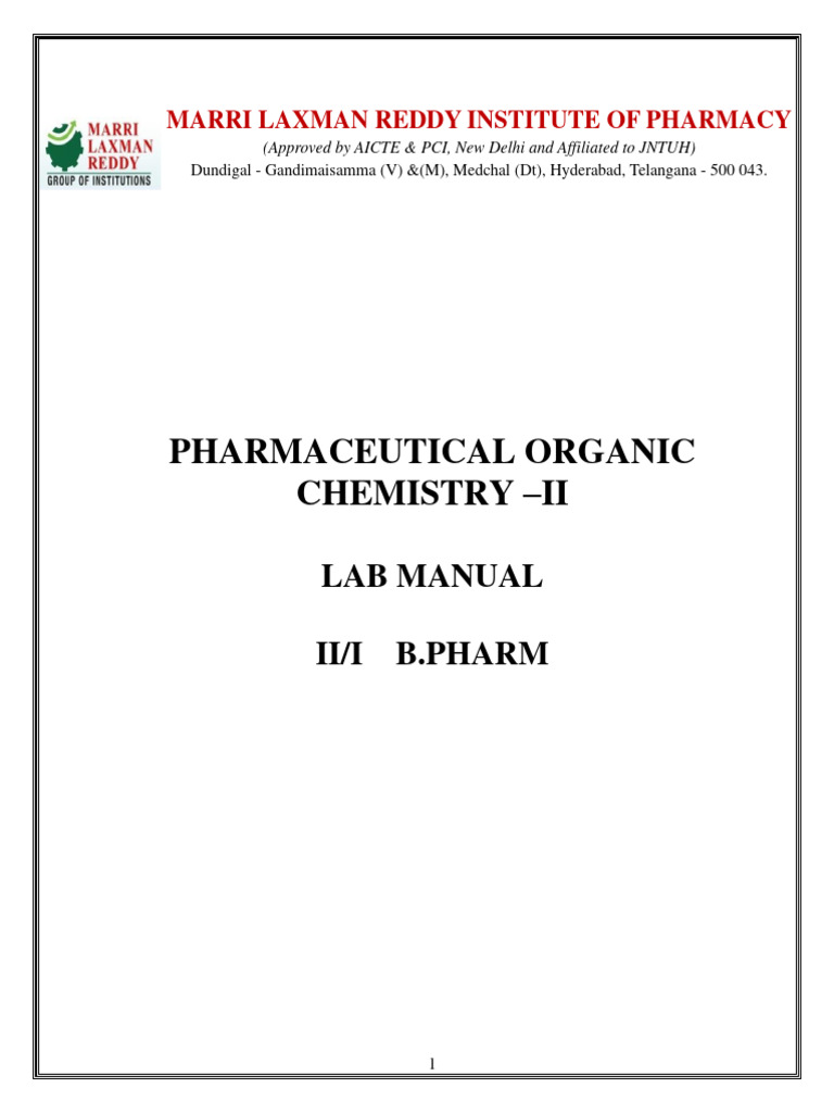 Pharmaceutical Organic Chemistry II Lab Manual | PDF