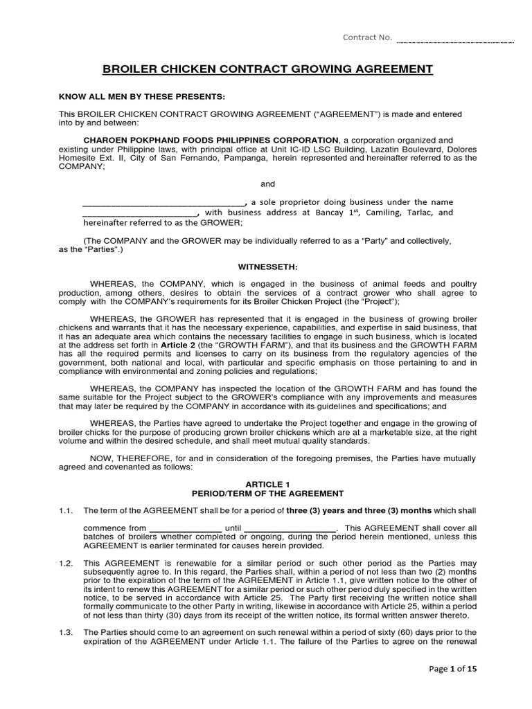 Broiler Chicken Contract Growing Agreement | PDF | Indemnity | Justice