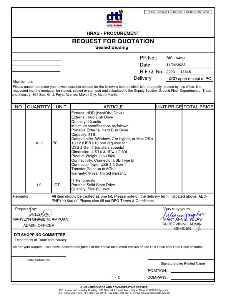 Request For Quotation | PDF | Usb | Prices
