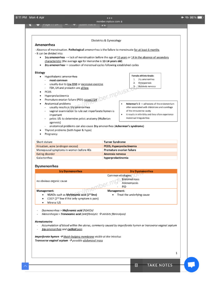 Gyn Obs Notes | PDF