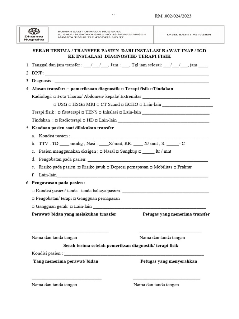 Transfer Pasien ke Diagnostik/Terapi | PDF | Sains & Matematika