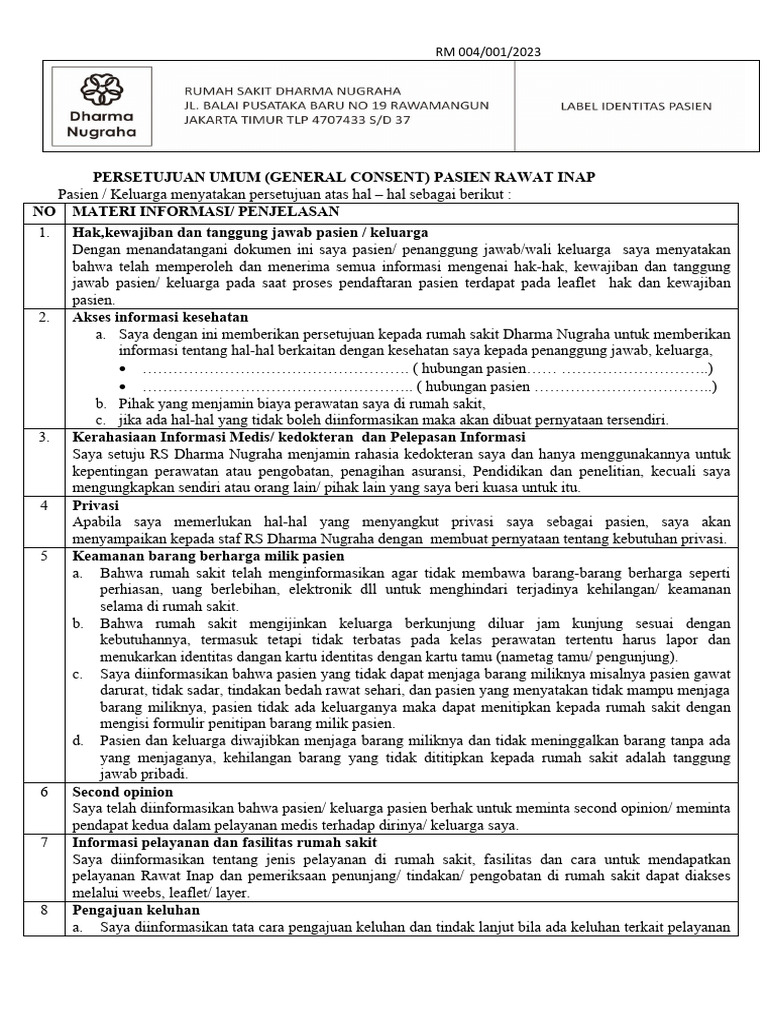 Persetujuan Umum (General Consent) Ranap | PDF | Sains & Matematika