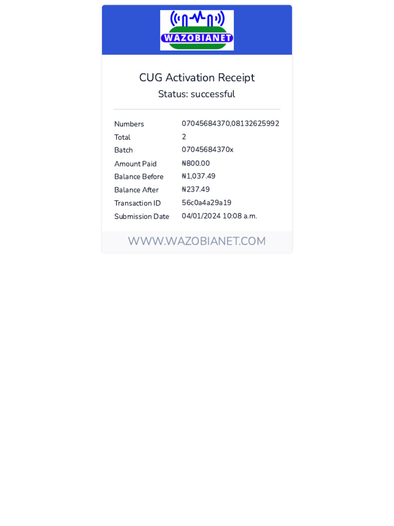 WazobiaNet - CUG Activation Document | PDF