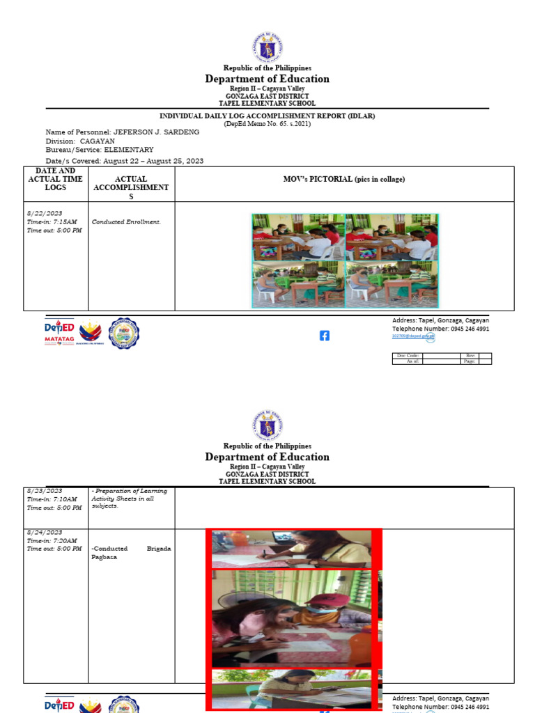 IDLAR Report for Tapel Elementary School | PDF | Southeast Asia | Asia