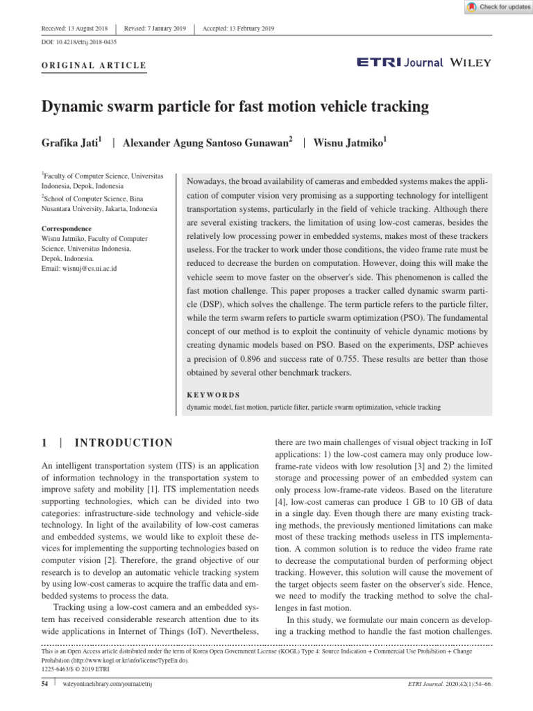 Dynamic Swarm Particle For Fast Motion Vehicle Tracking | PDF | Mathematical Optimization ...