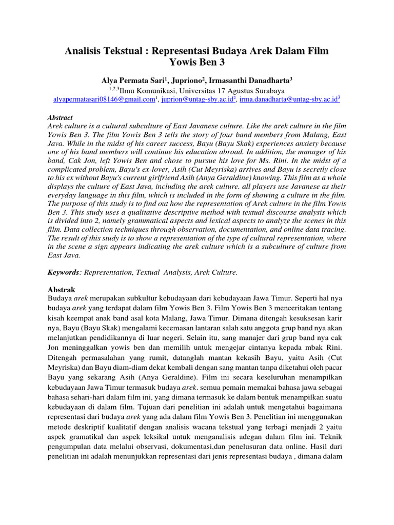 Arek Culture in Yowis Ben 3 Film Analysis | PDF | Linguistics | Human ...