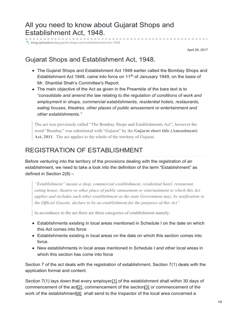 Shop and Establishment Act Gujarat | PDF | Employment | Justice