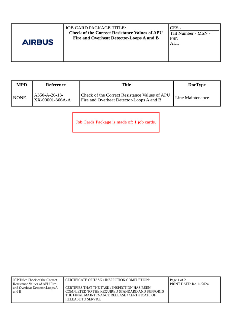 Check of The Correct Resistance Values of APU Fire and Overheat Detector-Loops A and B | PDF ...