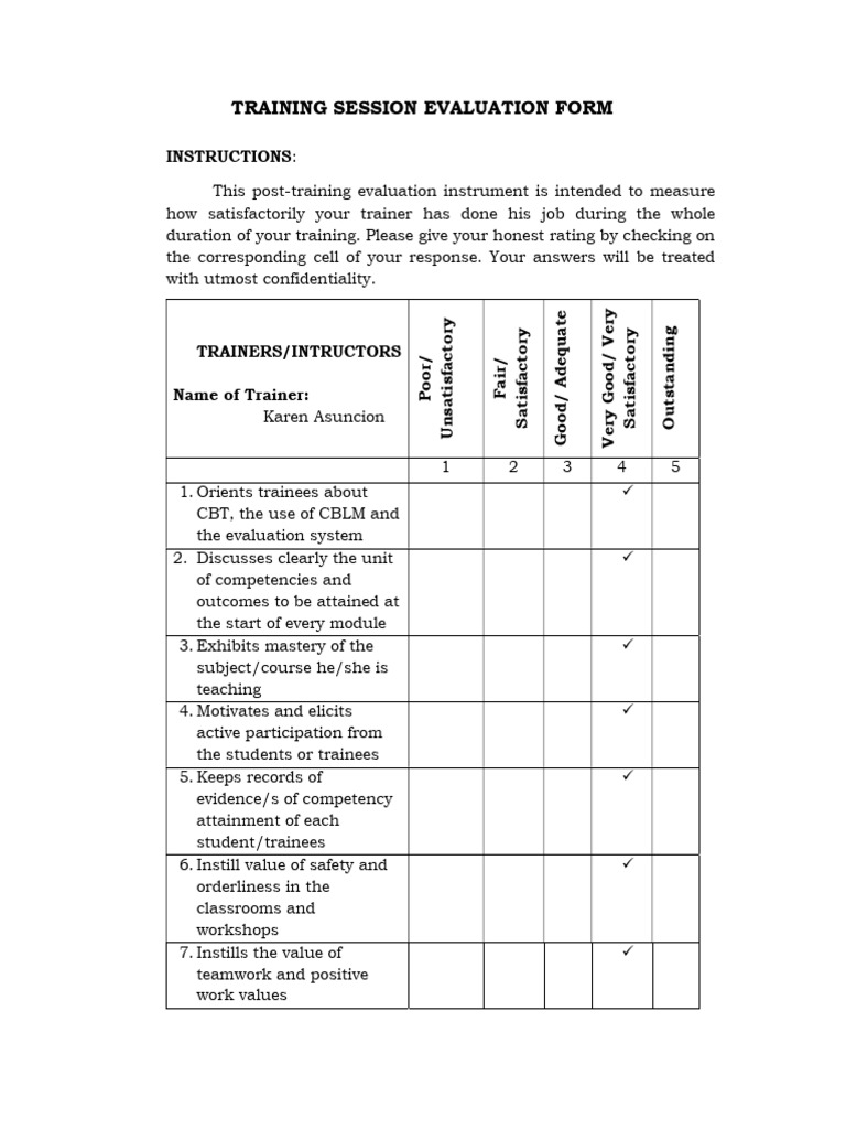 Training Session Evaluation Form | PDF | Learning | Human Communication