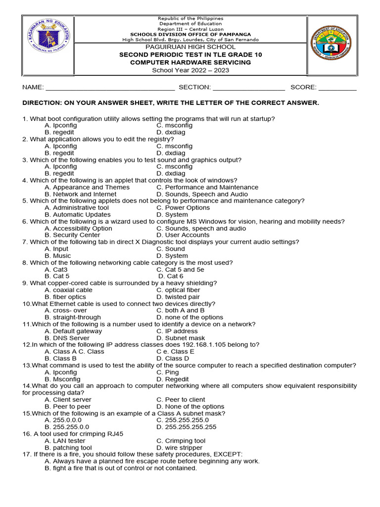 Grade 10 Computer Hardware Test | PDF | Computer Network | Computer Virus