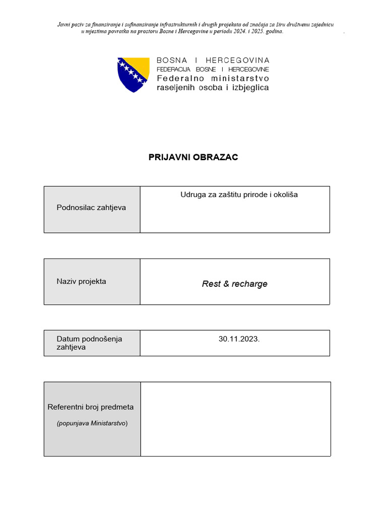 Prijavni Obrazac Sa Izjavama Infra 2024 2025 | PDF