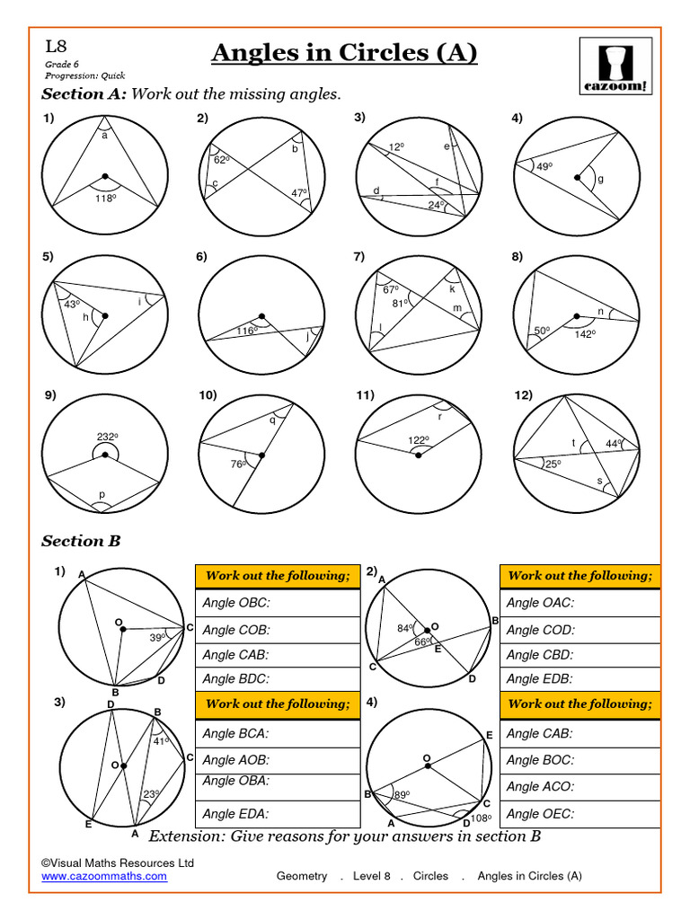 Geometry. Level 8. Circles. Angles in Circles (a) | PDF | Geometry Geometry. Level 8. Circles. Angles in Circles (a) | PDF | Geometry