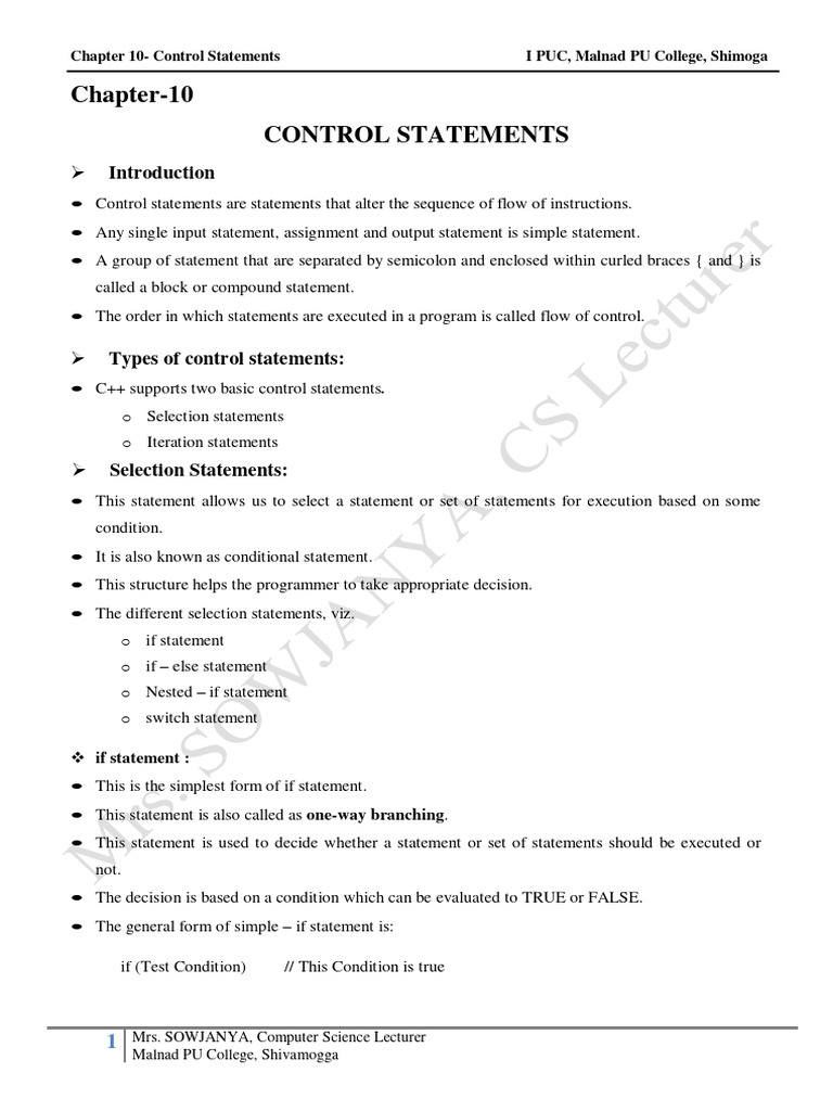 Chapter 10 Control Statements1 | PDF | Computer Science | Software Engineering