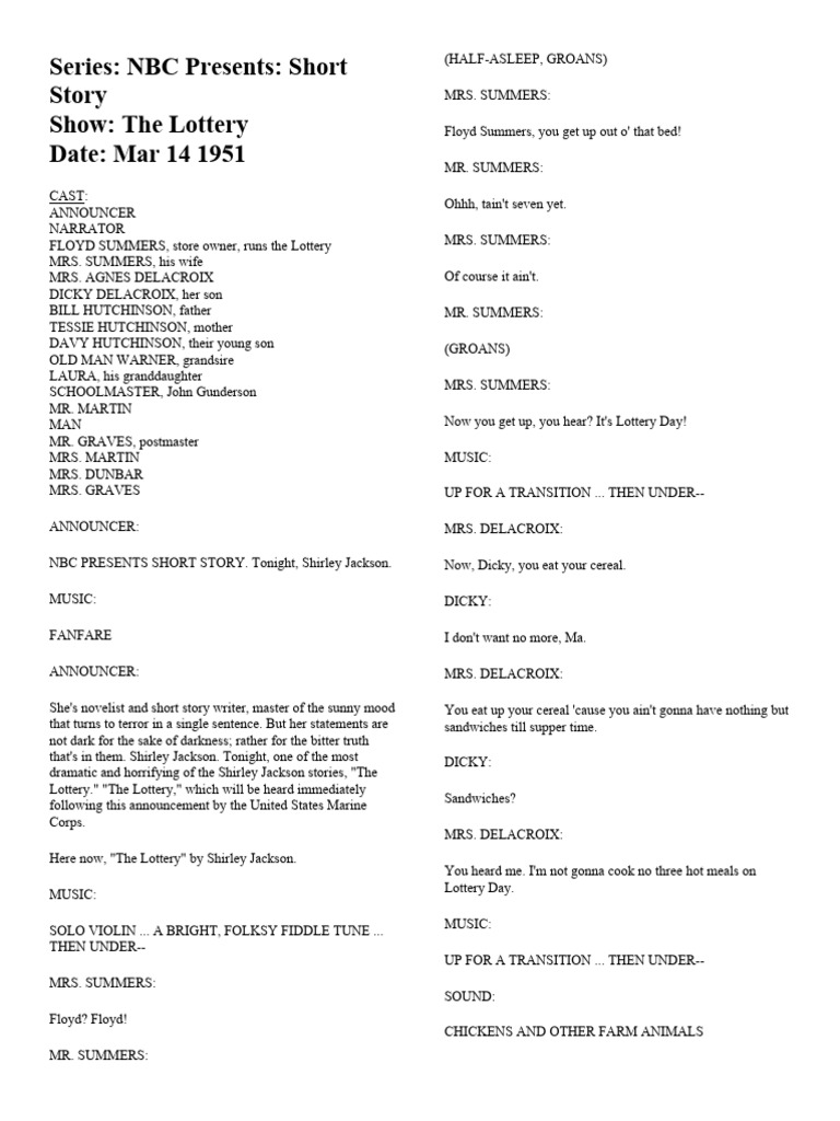 Edited The Lottery Script | PDF