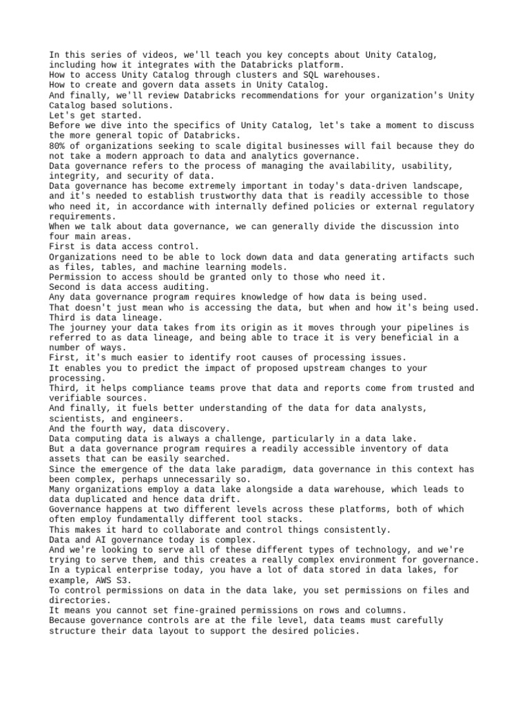 Manage Data Access With Unity Catalog | PDF | Table (Database) | Metadata