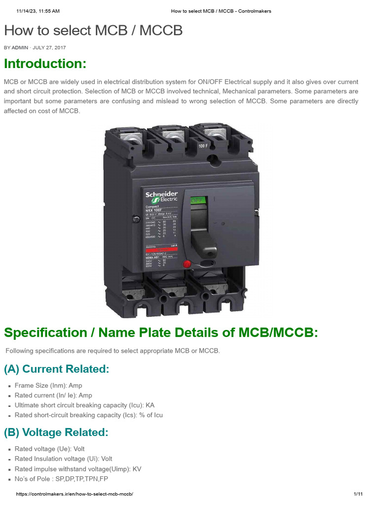 How To Select MCB - MCCB - Controlmakers | PDF | Power (Physics ...