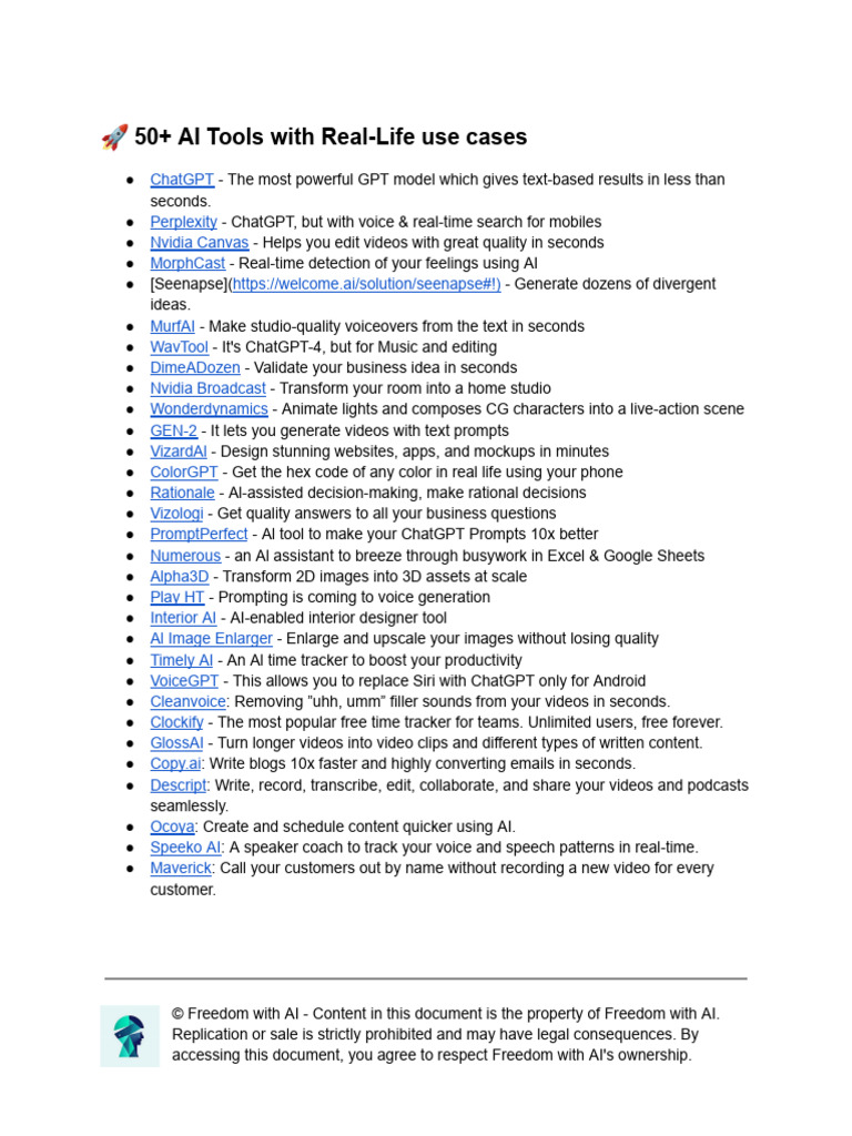 50+ Essential AI Tools and Uses | PDF | Artificial Intelligence ...