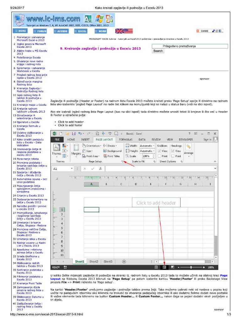 Kreiranje Zaglavlja I Podnožja U Excelu 2013 | PDF