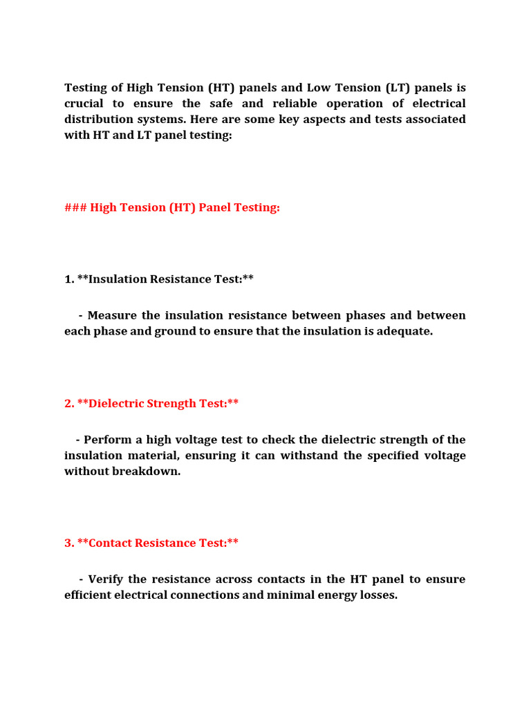 LV Panel Testing and Commissioning | Download Free PDF | Insulator ...