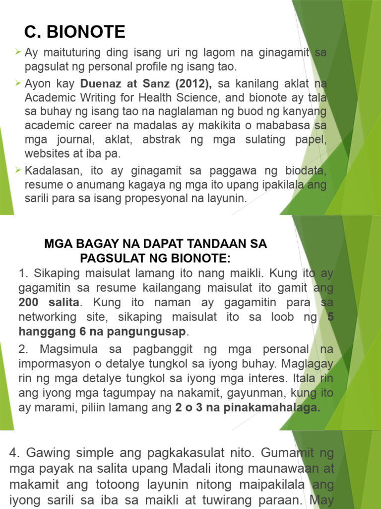 1 Bionote Mga Dapat Tandaan Sa Pagsulat Ng Bionote