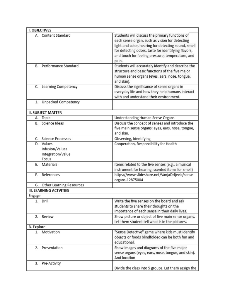 Lessonplan | PDF | Taste | Senses