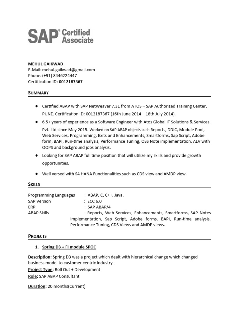 SAP - ABAP - Consultant - Mehul A Gaikwad | PDF | Software Development | Computing