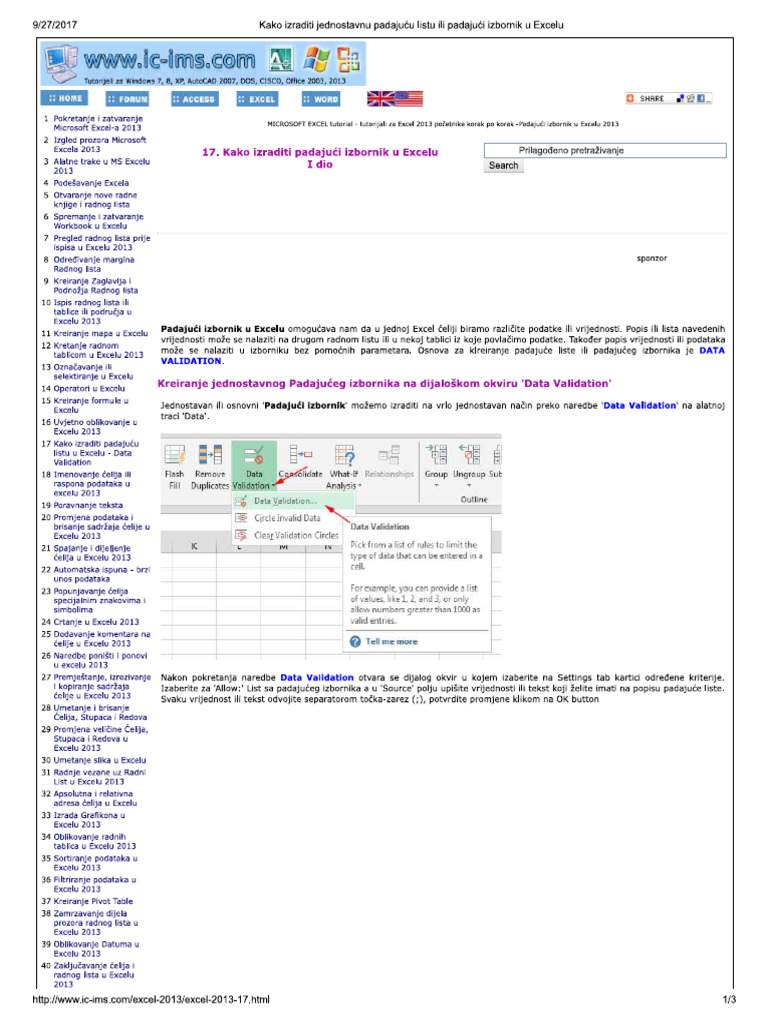 Kako Izraditi Padajući Izbornik U Excelu | PDF