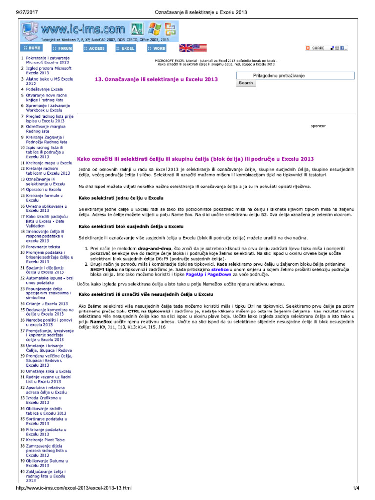 Označavanje Ili Selektiranje U Excelu 2013 | PDF