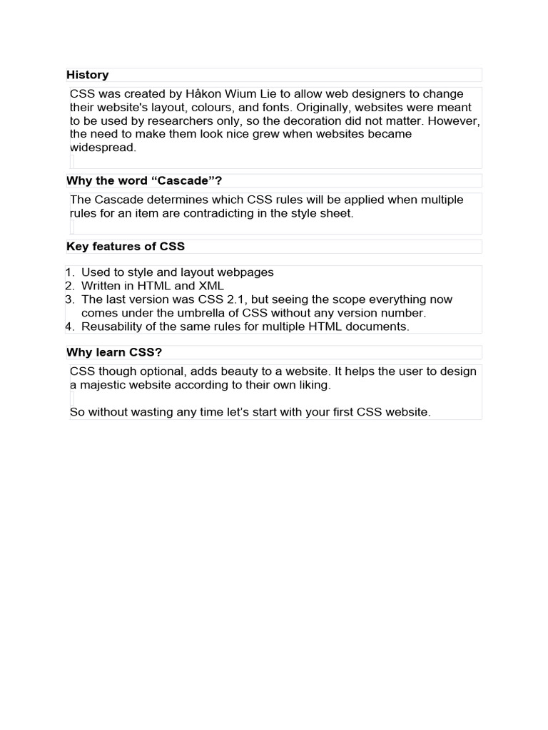 CSS Basics: History, Features, and Importance | PDF