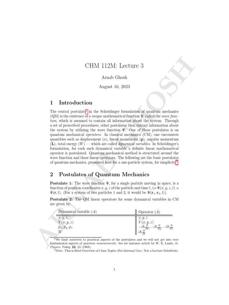 Ghosh: CHM 112M: Lecture 3 | PDF | Uncertainty Principle | Wave Function